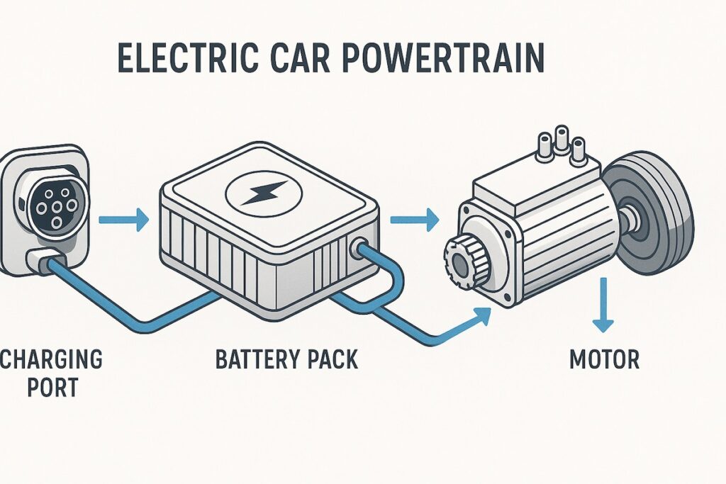 Schema auto elettrica: batteria, inverter e motore